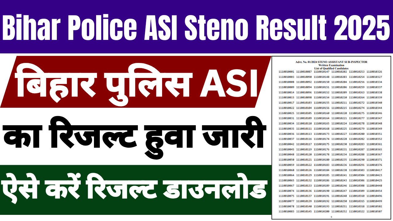 Bihar Police ASI Steno Result 2025 Download Now